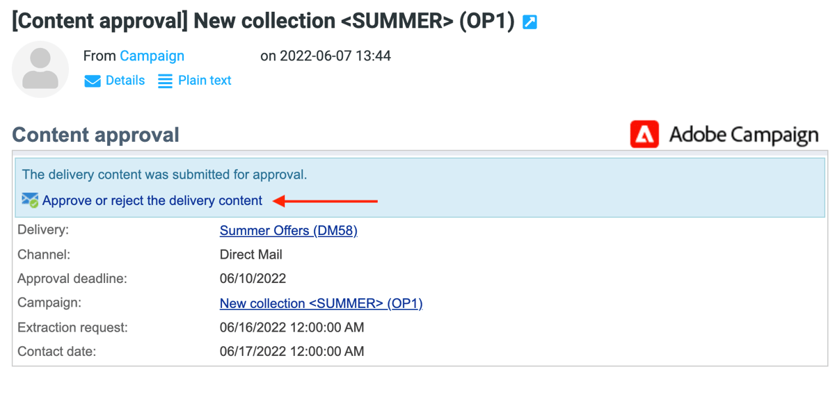 Set up and manage the approval process | Adobe Campaign