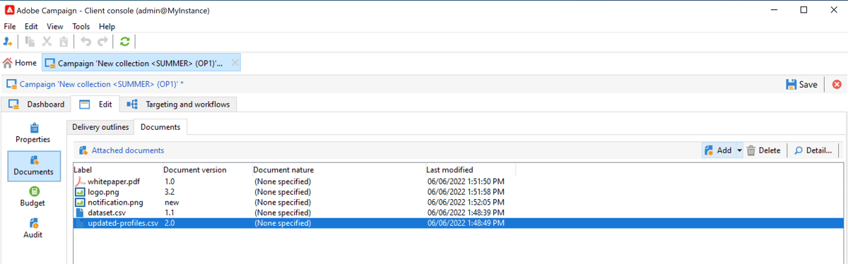 Marketing campaign assets, documents and delivery outlines | Adobe Campaign