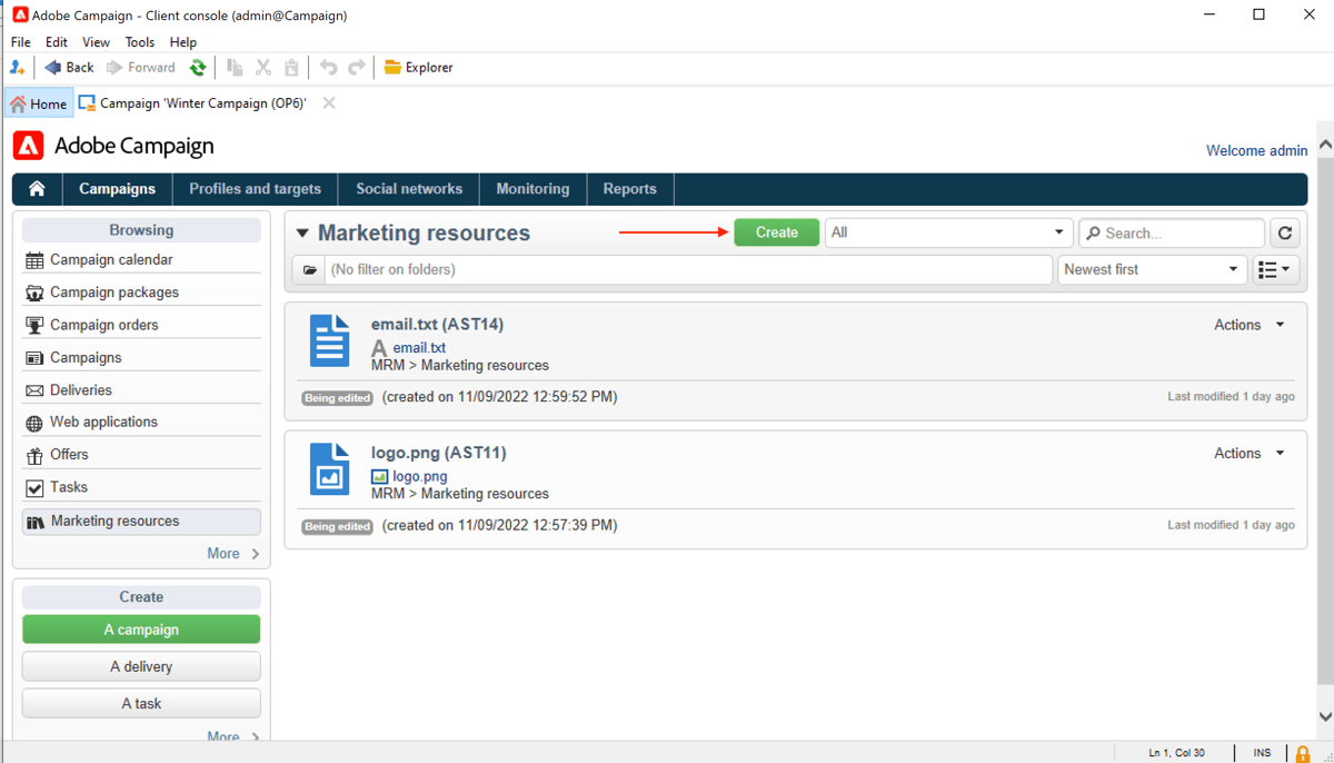 Manage marketing resources | Adobe Campaign