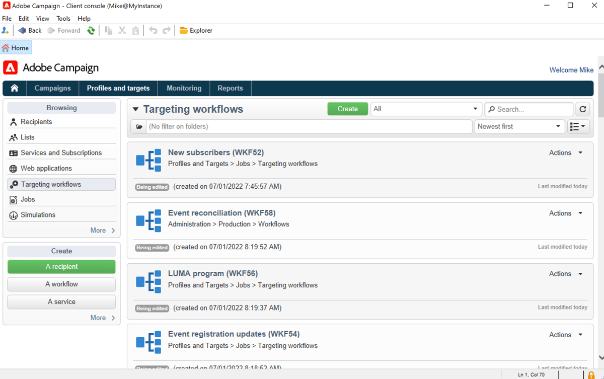 Create a targeting workflows | Adobe Campaign
