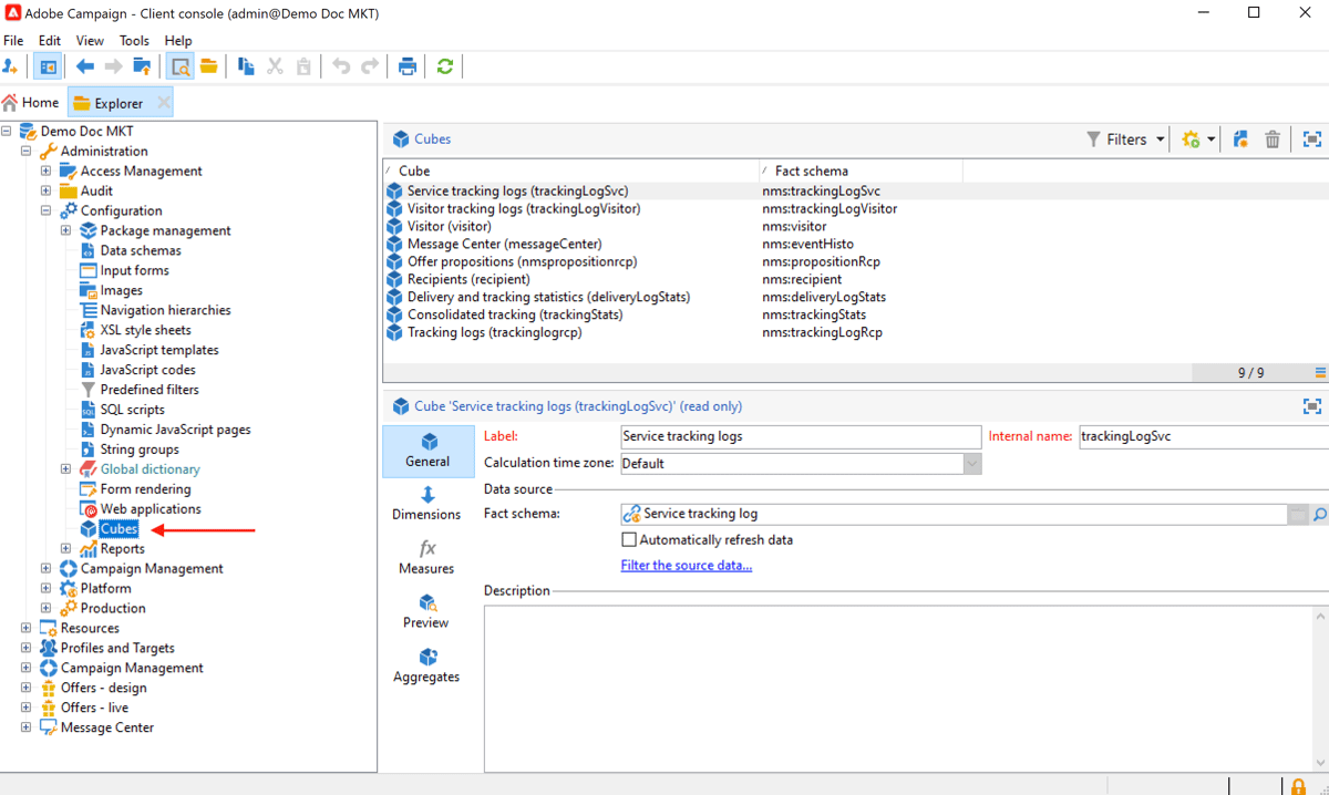 Create a cube in Adobe Campaign | Adobe Campaign