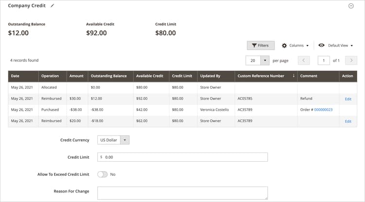 Manage company credit | Adobe Commerce