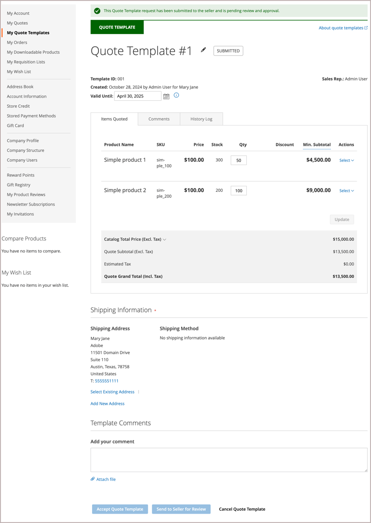 My Quote Templates | Adobe Commerce