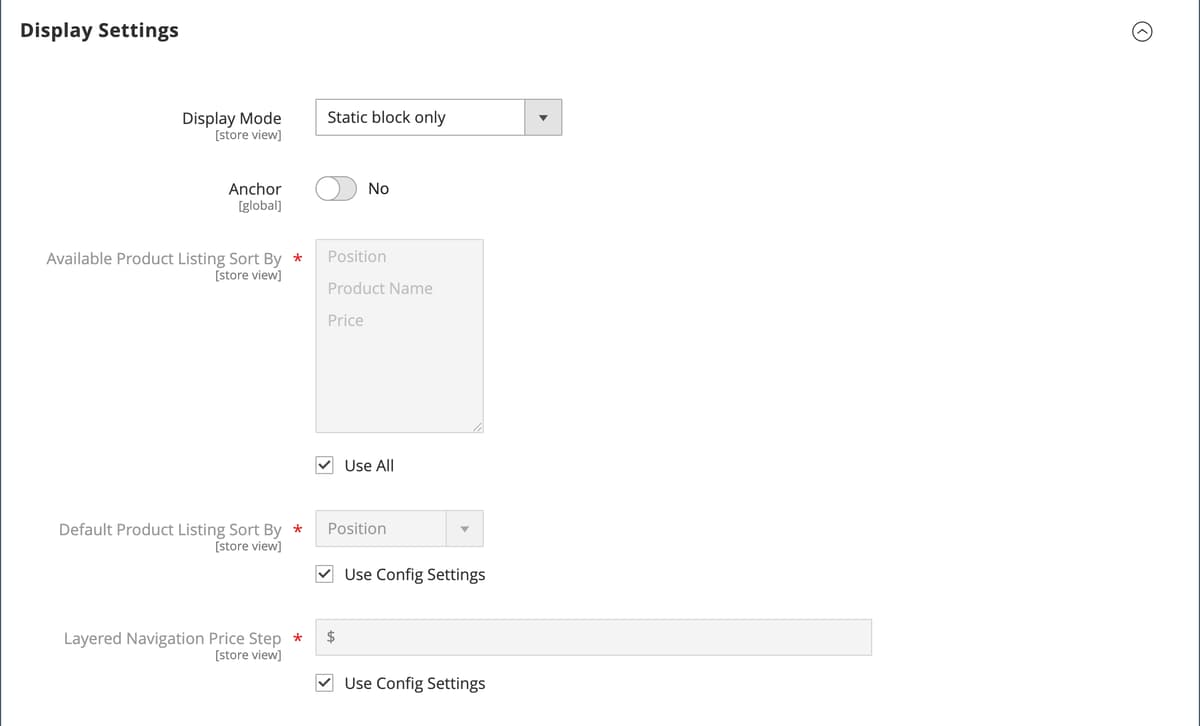 Categories - Display settings | Adobe Commerce