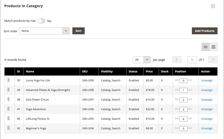 Category product assignments | Adobe Commerce