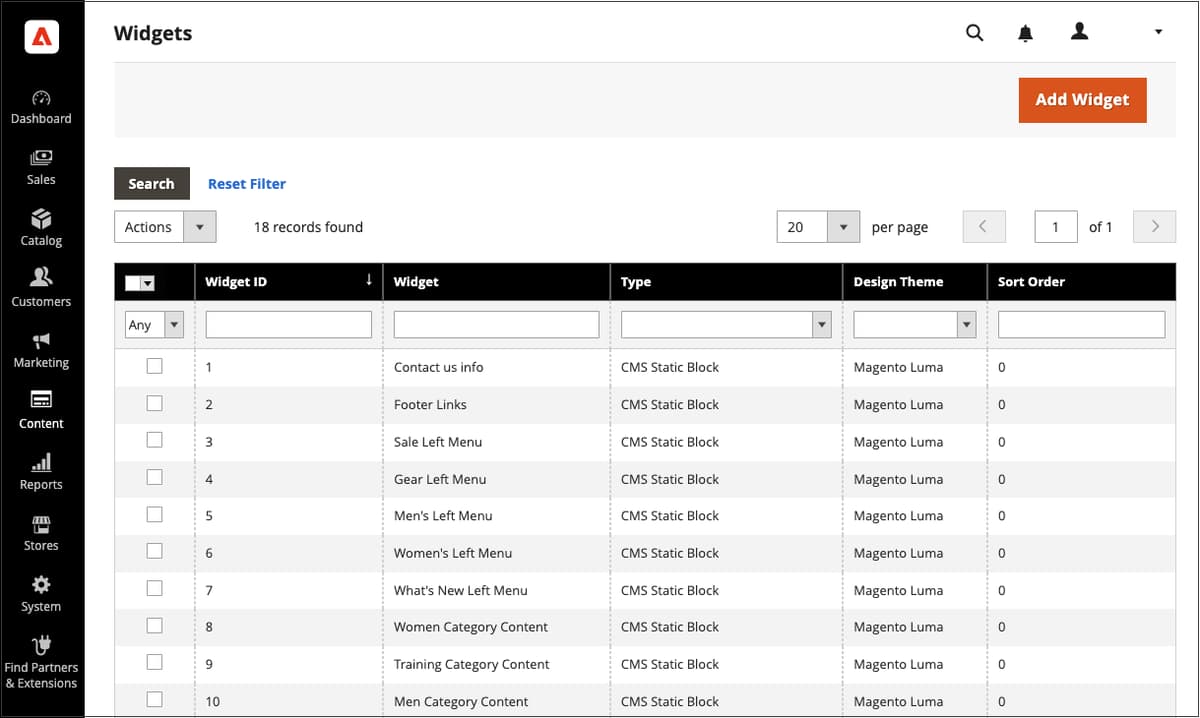 Create and manage widgets | Adobe Commerce