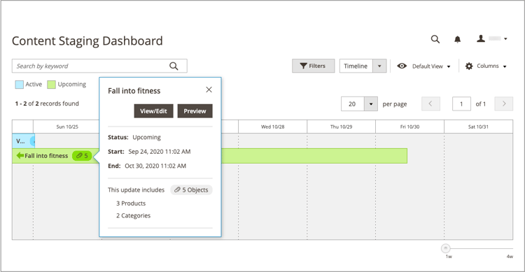 Content staging dashboard | Adobe Commerce