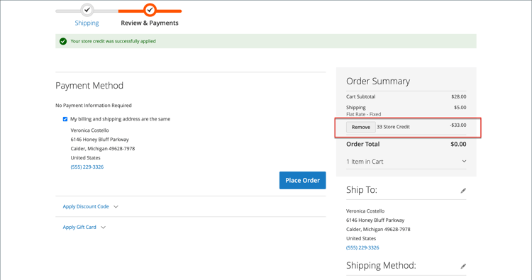 Apply store credit | Adobe Commerce
