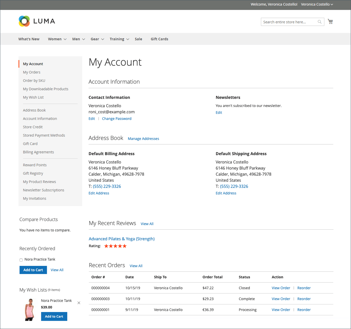 My Account page | Adobe Commerce