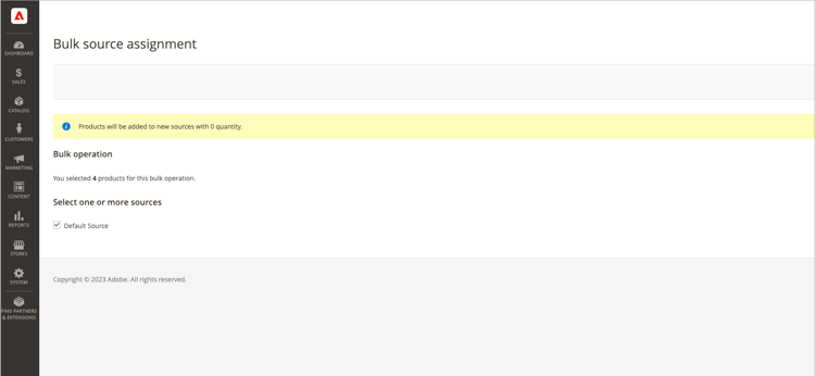 Bulk inventory source assignment and unassignment | Adobe Commerce