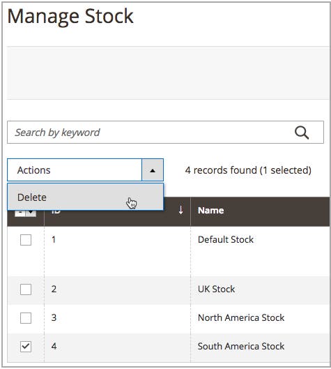 Delete inventory stocks | Adobe Commerce