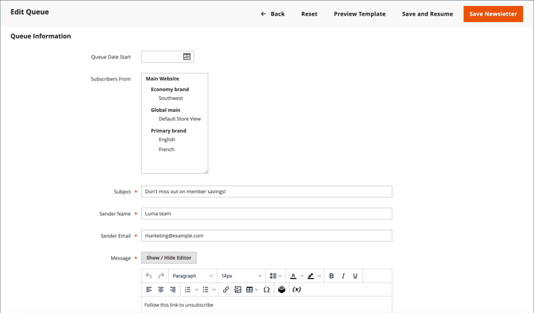 Newsletter queues | Adobe Commerce