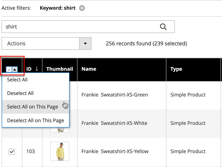 Actions control | Adobe Commerce