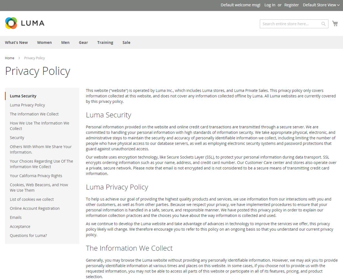 Store privacy policy | Adobe Commerce