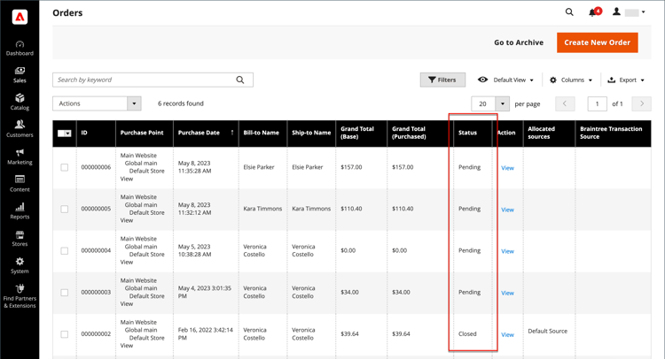 Order status | Adobe Commerce