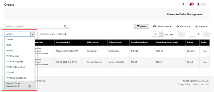 Archive orders | Adobe Commerce