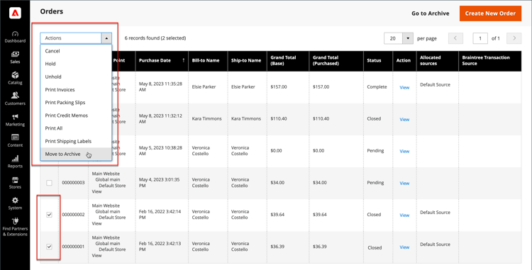 Archive orders | Adobe Commerce