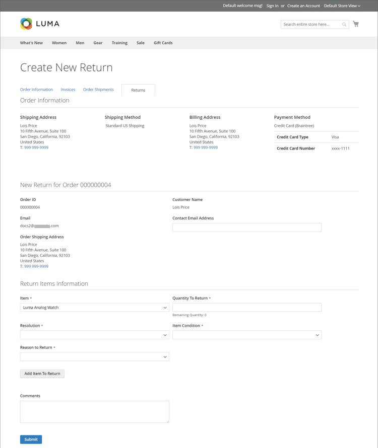 Returns storefront experience | Adobe Commerce