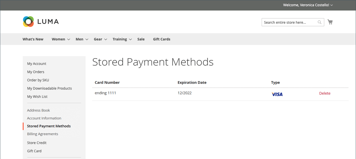 Stored payment methods | Adobe Commerce