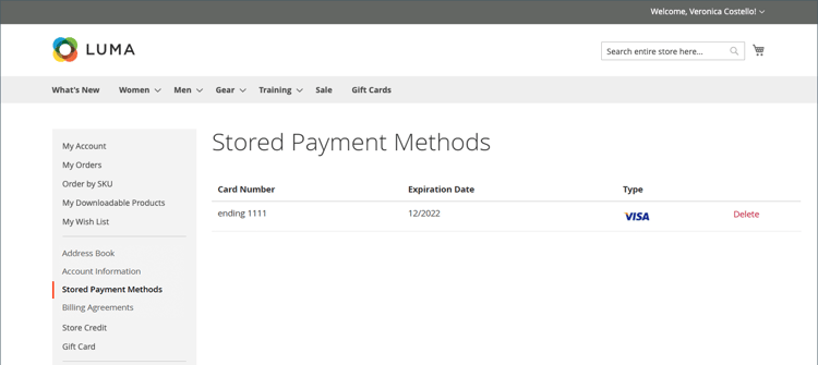 Stored payment methods | Adobe Commerce