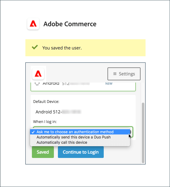 Two-factor authentication setup for user accounts | Adobe Commerce