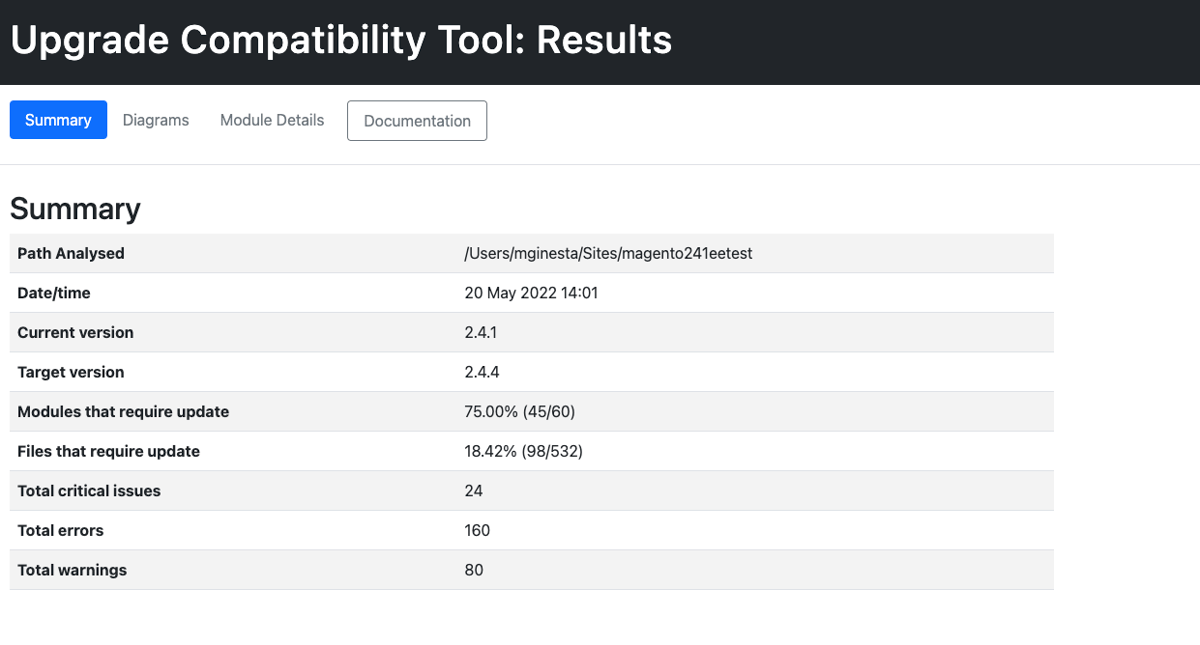 Upgrade Compatibility Tool reports | Adobe Commerce