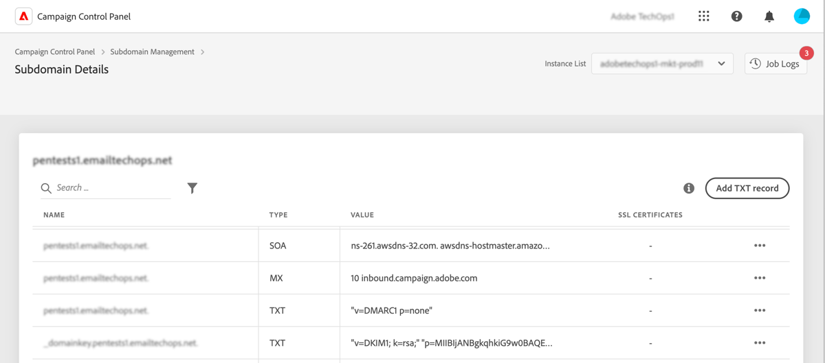 Managing TXT records | Adobe Campaign