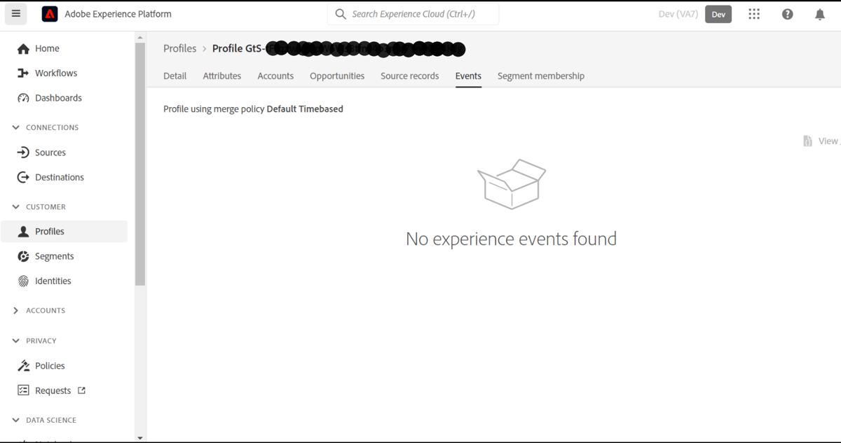 Events are not visible for a profile in AEP | Adobe Experience Platform