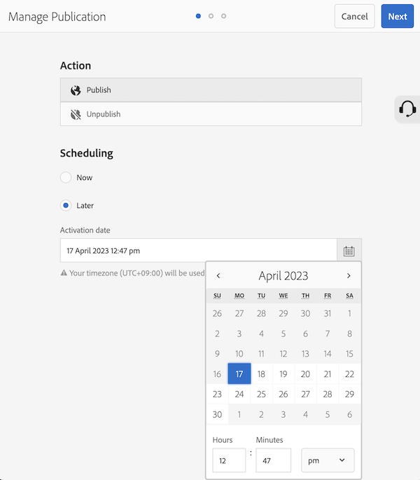 Customize the time format of the activation date for Manage Publication ...