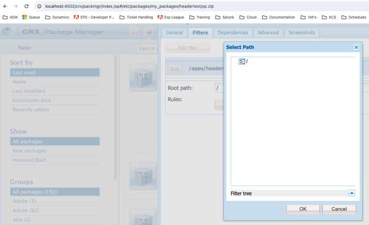 Unable to view subdirectories in Package Manager when creating new filters | Adobe Experience ...