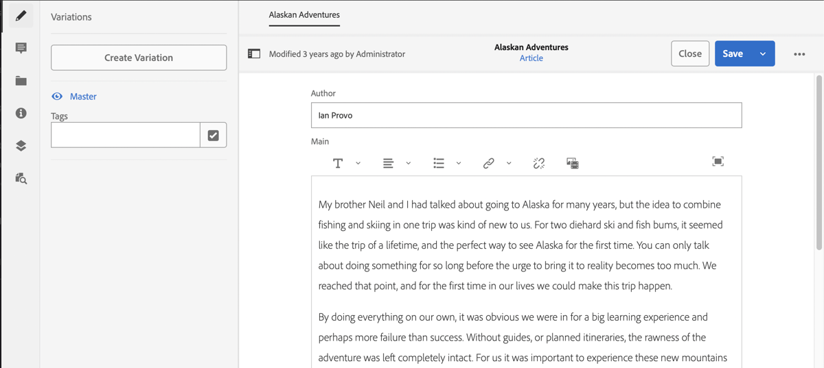 Variations - Authoring Fragment Content | Adobe Experience Manager