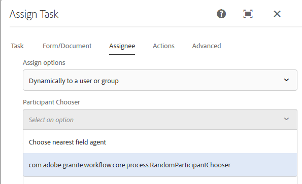 Dynamically select a user or group for AEM Forms-centric workflow steps ...