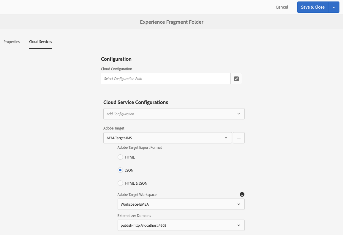 Exporting Experience Fragments to Adobe Target | Adobe Experience Manager