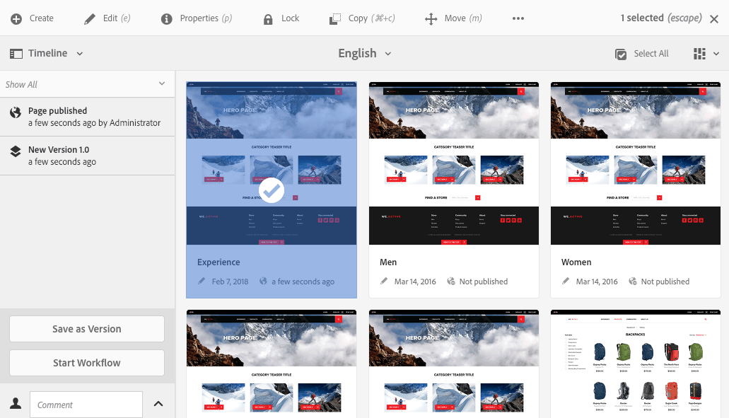 Work with content page versions | Adobe Experience Manager