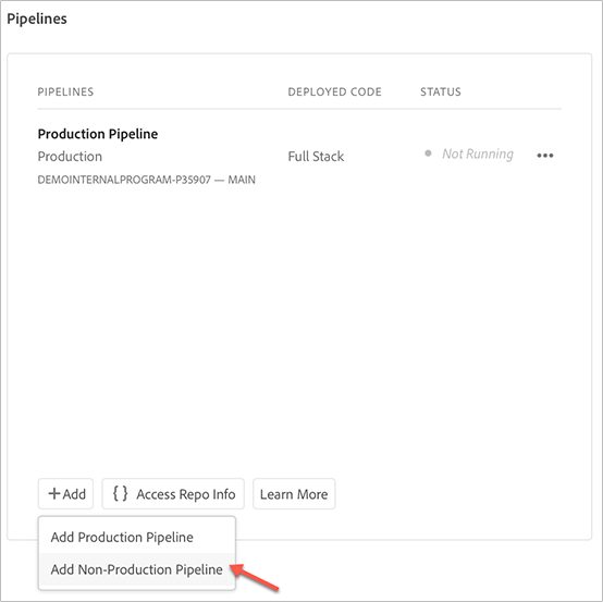 Configuring Non-Production Pipelines | Adobe Experience Manager