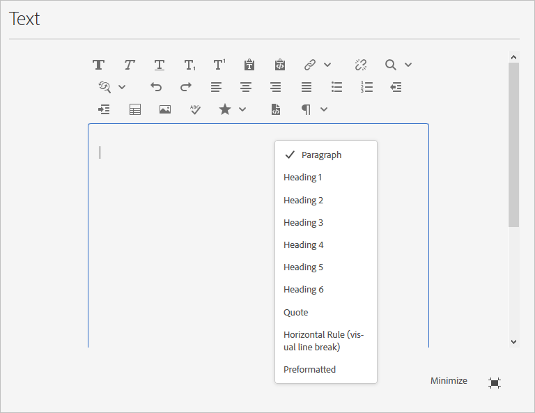 Configure the Rich Text Editor to author content in Adobe Experience Manager as a Cloud Service ...