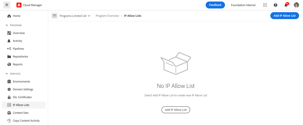 Adding IP Allow Lists | Adobe Experience Manager