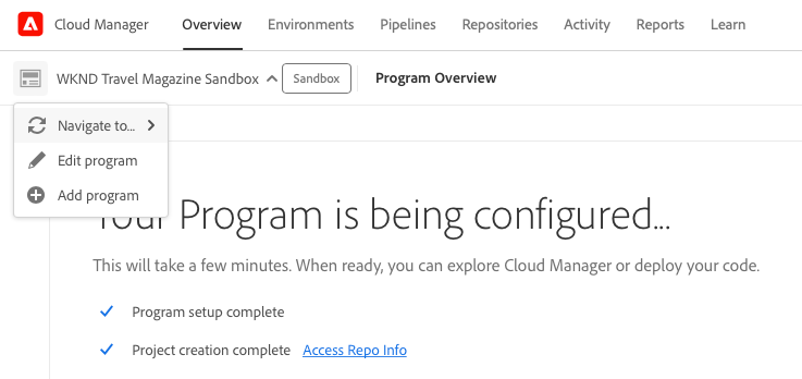 Creating Sandbox Programs | Adobe Experience Manager