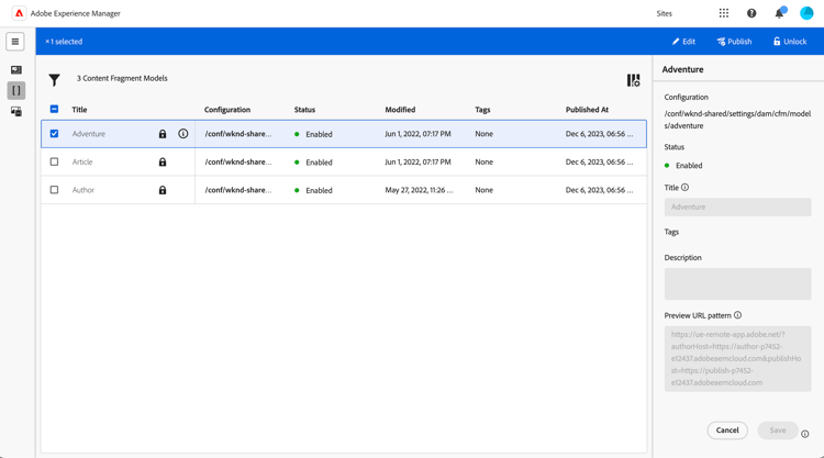 Managing Content Fragment Models | Adobe Experience Manager