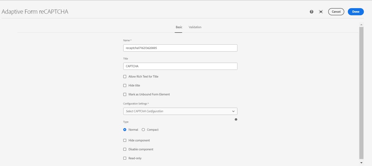 Adaptive Forms Core Component - Google reCAPTCHA | Adobe Experience Manager
