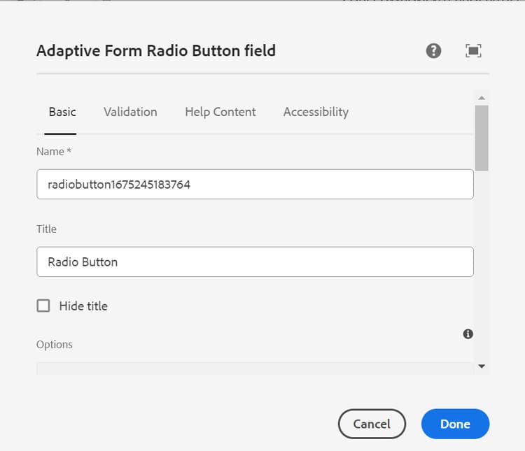 Adaptive Forms Core Component - Radio button | Adobe Experience Manager