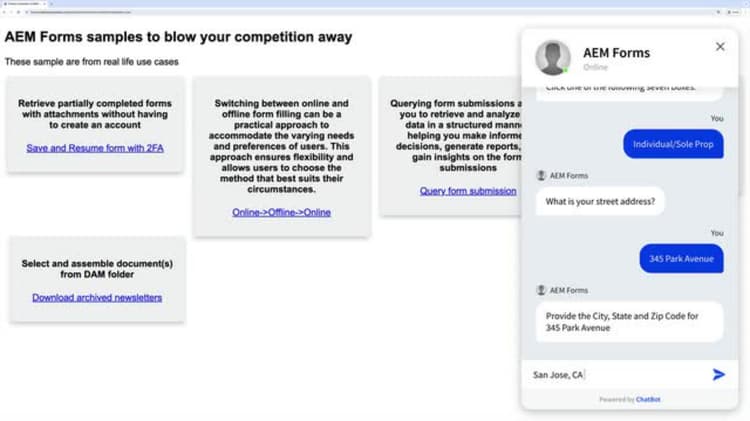 Using AEM Forms with Chatbot | Adobe Experience Manager