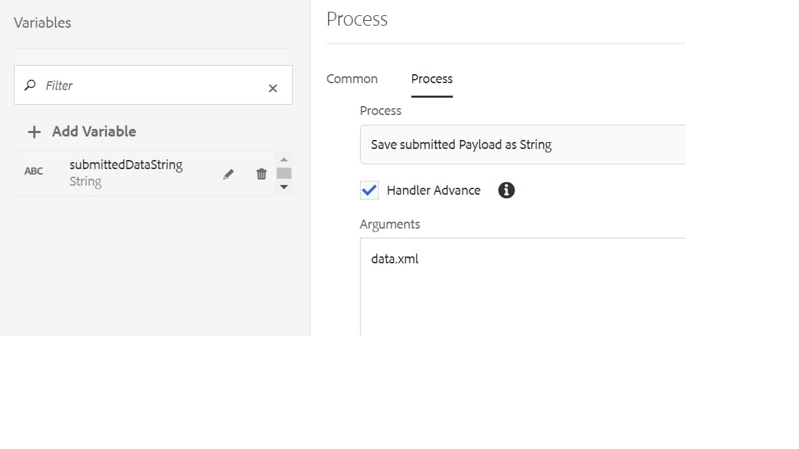Save submitted data in string variable | Adobe Experience Manager