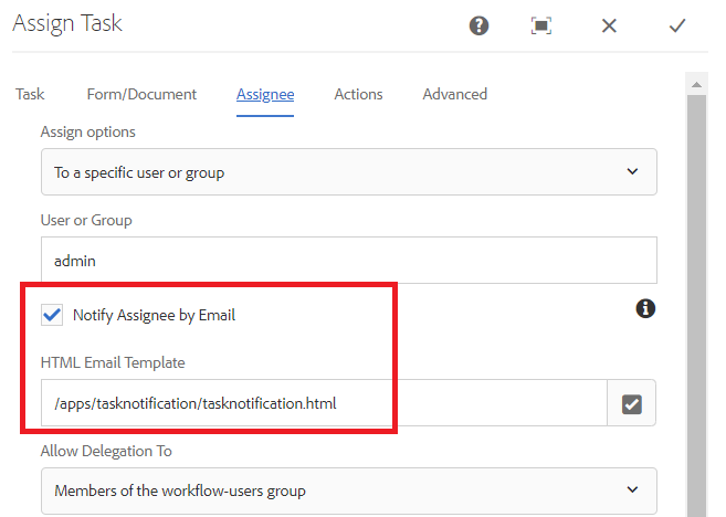 Customize Assign Task Notification Adobe Experience Manager