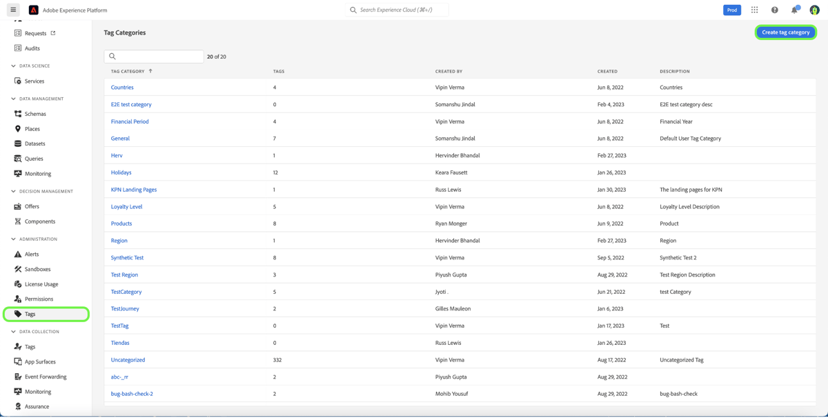 Tags Categories | Adobe Experience Platform
