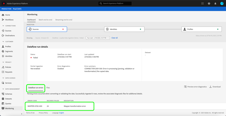 Monitor Dataflows for Sources in the UI | Adobe Experience Platform
