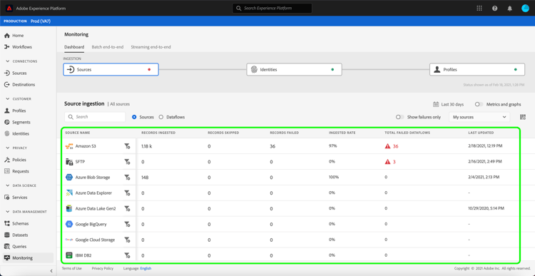 Monitor Dataflows for Sources in the UI | Adobe Experience Platform