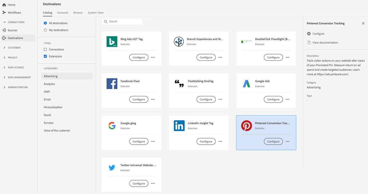 Pinterest Conversion Tracking extension | Adobe Experience Platform