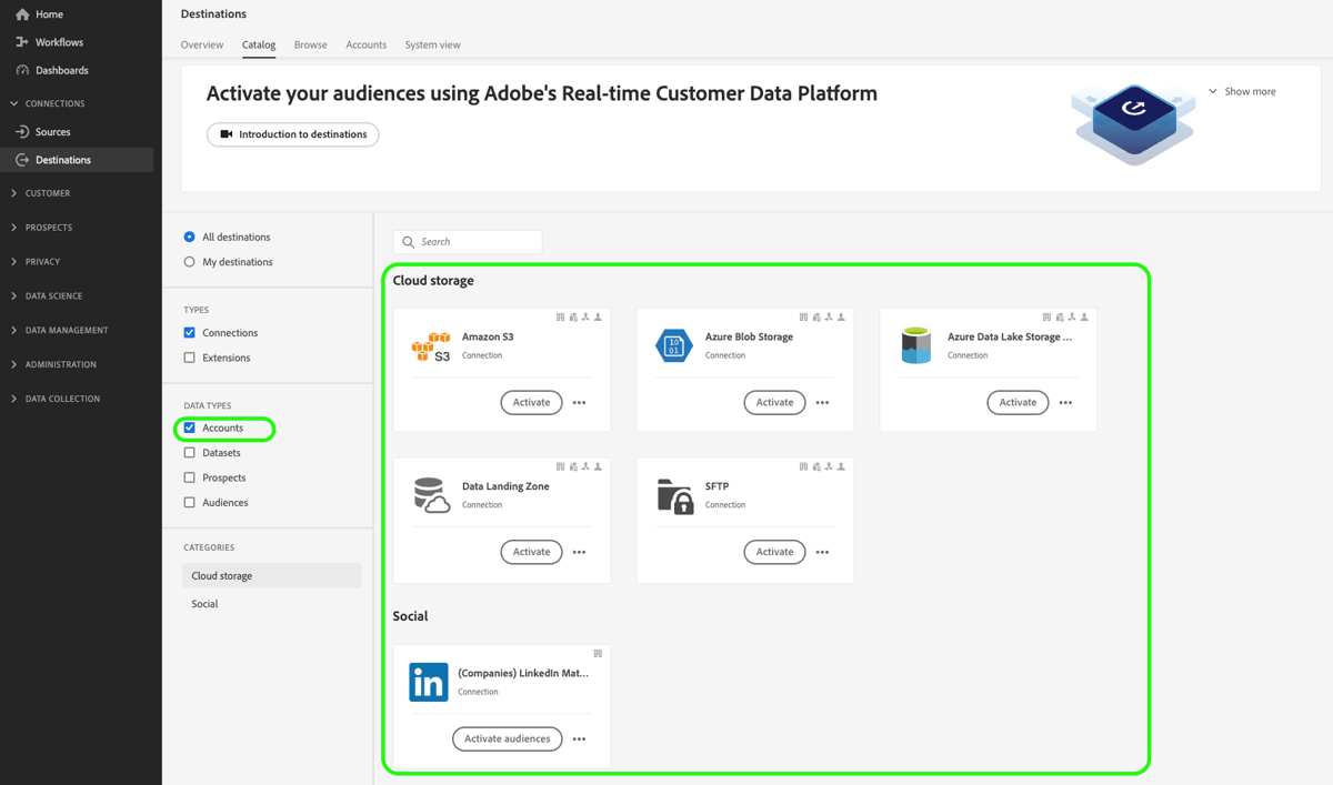 Activate account audiences to destinations | Adobe Experience Platform
