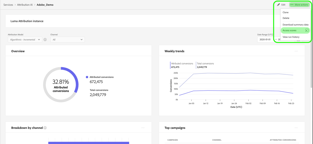 Download Scores in Attribution AI | Adobe Experience Platform